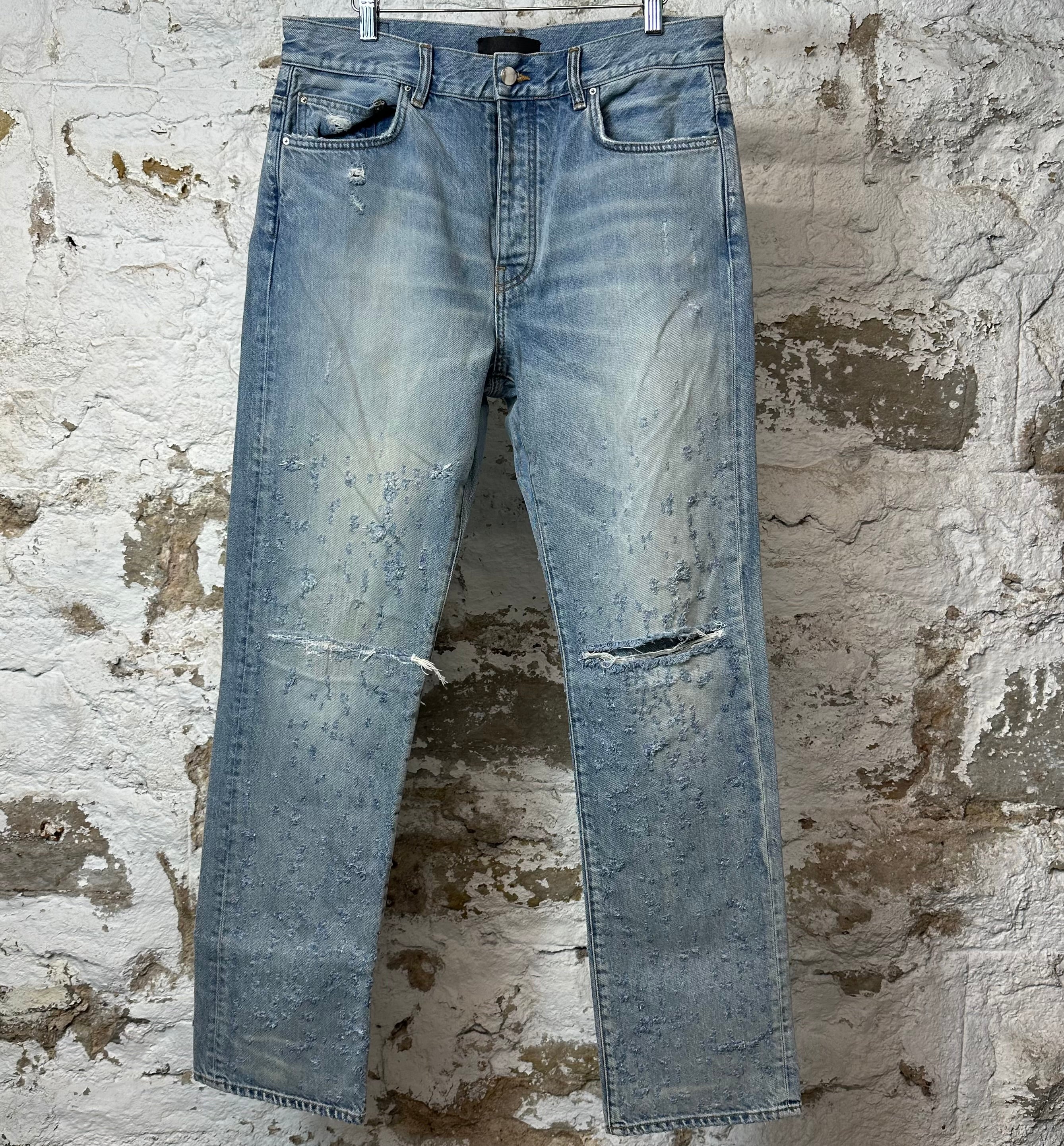 Amiri Knee Rip Shotgun Baggy Blue Denim Jeans Sz 32 – The Gallery Online