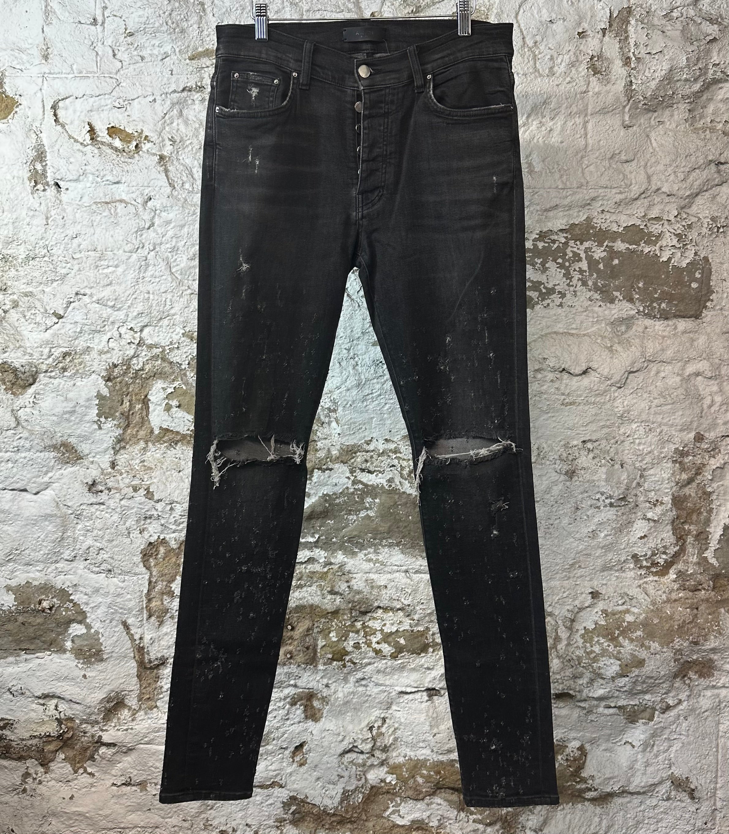 Amiri Knee Rip Black Shotgun Denim Jeans Sz 33 – The Gallery Online