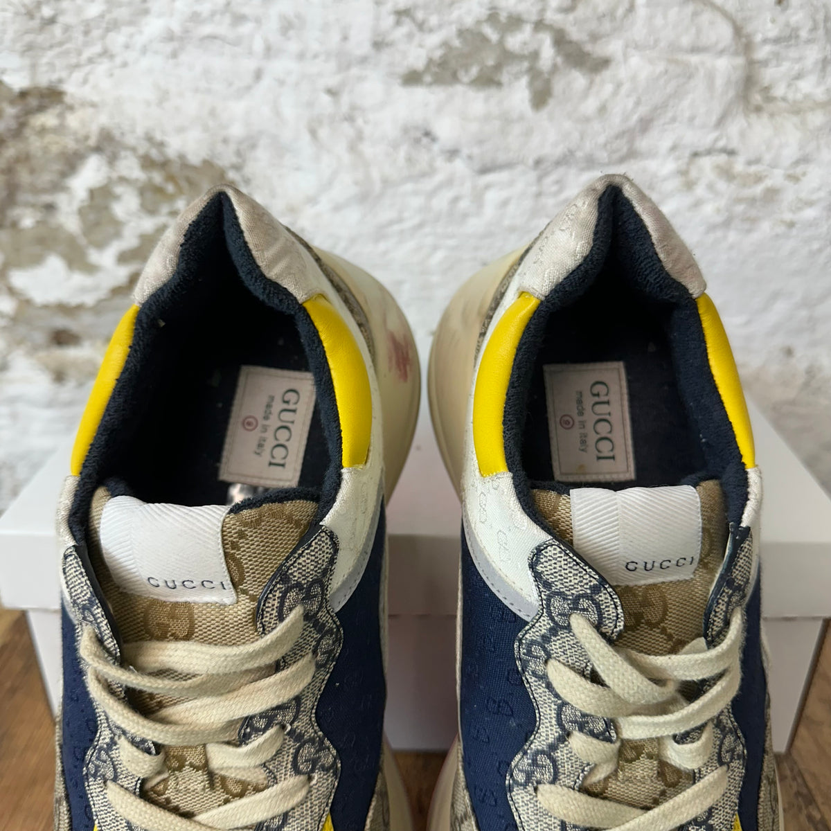 Gucci Rython Navy Yellow Cream Sneaker Sz 9 No Box – The Gallery Online